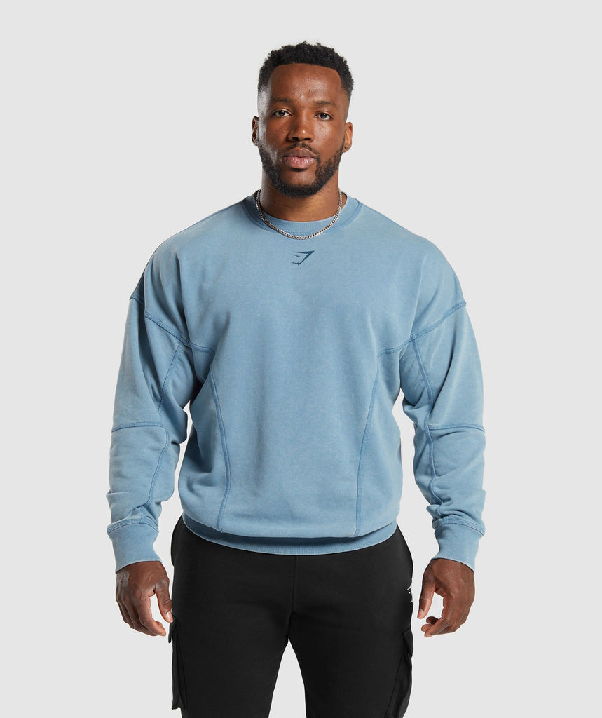 Gymshark Heritage Washed Crew - Faded Blue | Gymshark