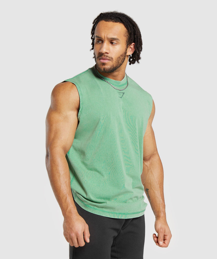Gymshark Heritage Washed Cut Off Tank- Lagoon Green | Gymshark