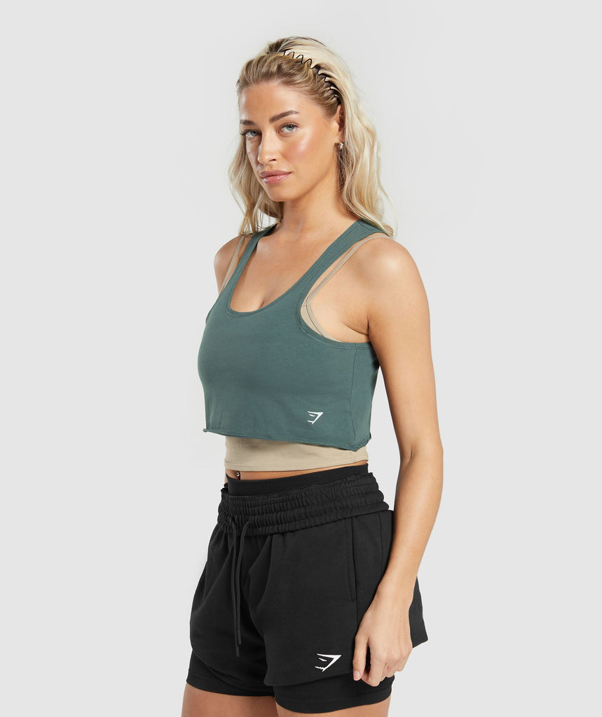 Gymshark Lifting 2 In 1 Crop Tank - Sand Brown/Slate Teal | Gymshark