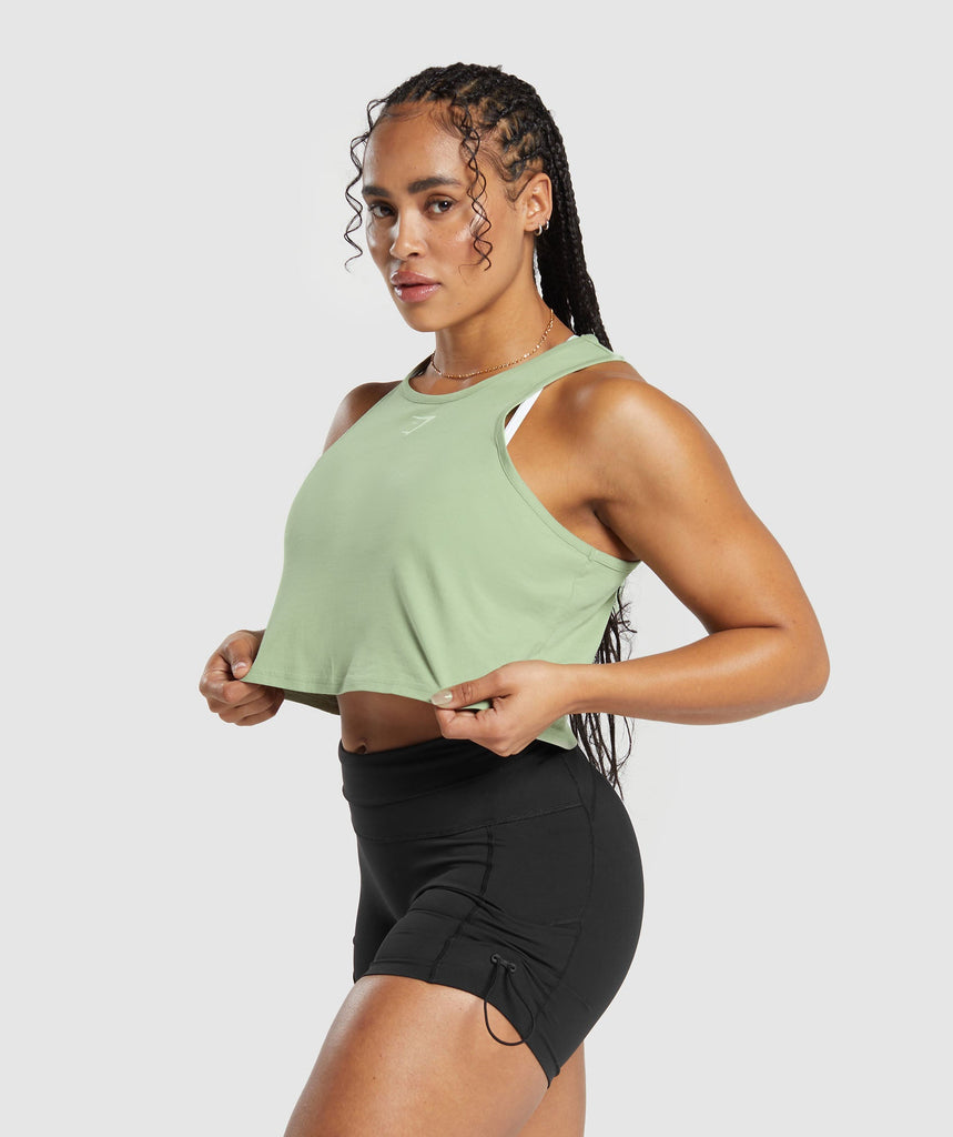 Gymshark Lifting Essential Cotton Crop Tank - Faded Green | Gymshark