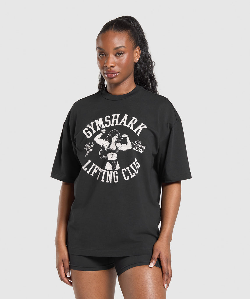 Gymshark Lifting Girl Graphic Oversized Tee - Black | Gymshark
