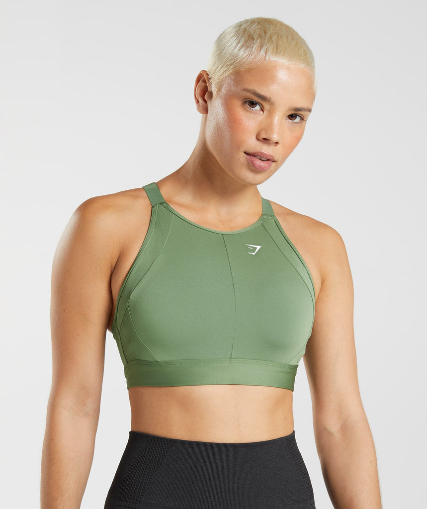 Gymshark High Neck High Support Sports Bra - Iguana Green | Gymshark